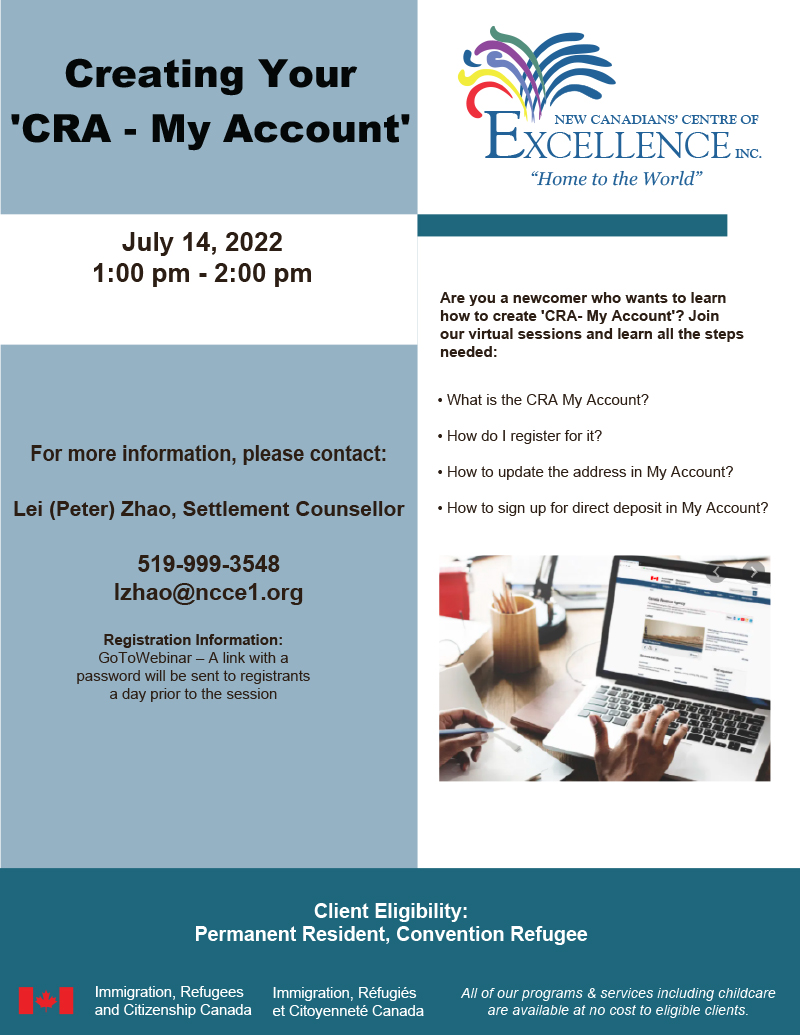 Creating Your 'CRA - My Account' - New Canadians' Centre of Excellence Inc.